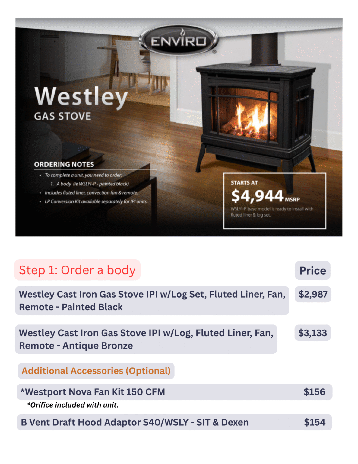 Enviro Westley Gas Stove - Clearwater Pool & Spa
